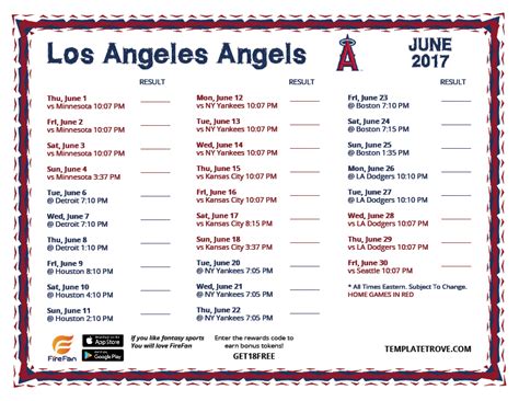 Printable 2017 Los Angeles Angels Schedule