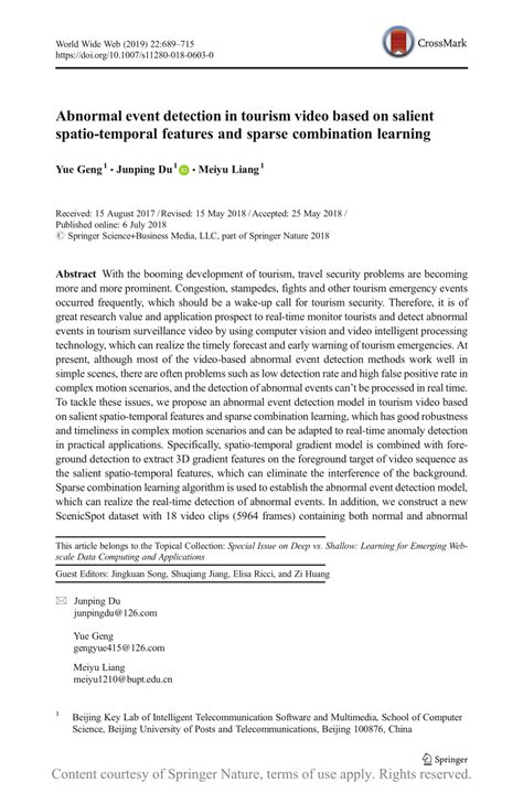 Abnormal Event Detection In Tourism Video Based On Salient Spatio