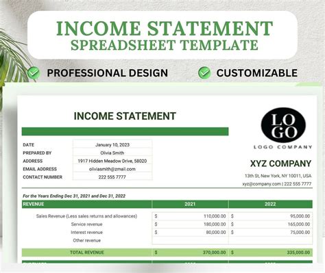 Income Statement Spreadsheet Template Excel Sheet Template Accounting