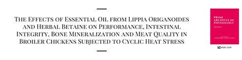 The Effects Of Essential Oil From Lippia Origanoides And Herbal Betaine On Performance