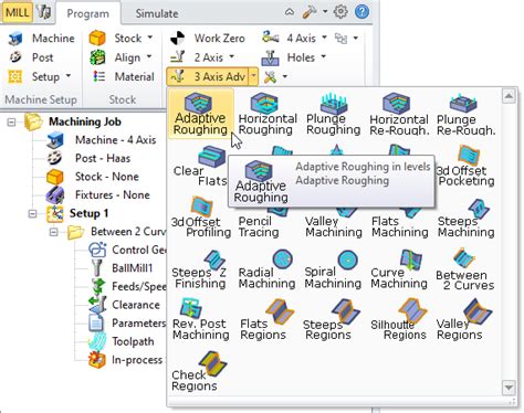 Mill Module Creating 3 Axis Advanced Operations Adaptive Roughing