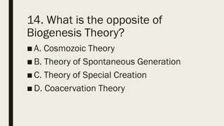 Theory About The Origin Of Life Senior High School Ppt