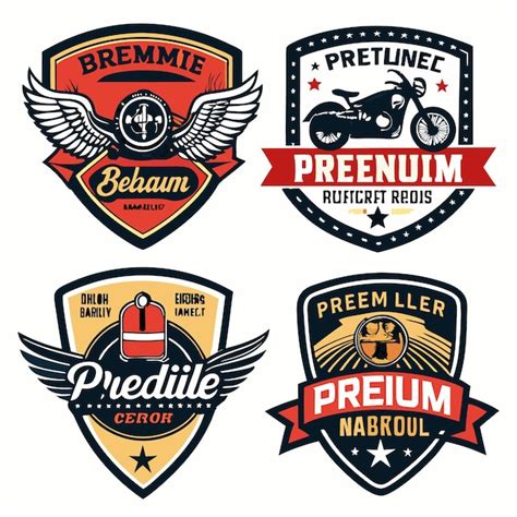 Four Vintage Style Motorcycle Club Logos With Different Designs And