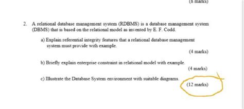 Solved Marks A Relational Database Management System Chegg