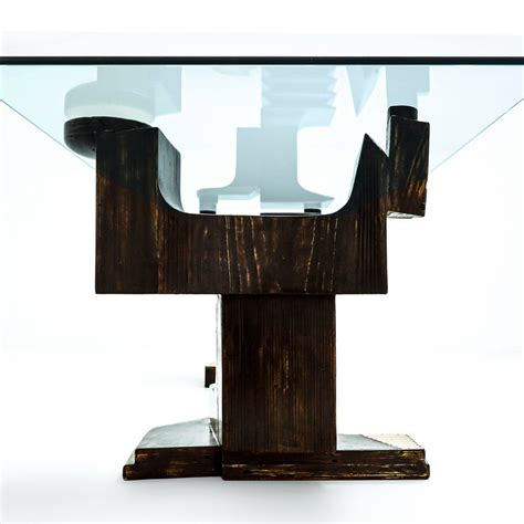 Vintage Italian Brutalist Hand Carved Wood And Glass Dining Table By
