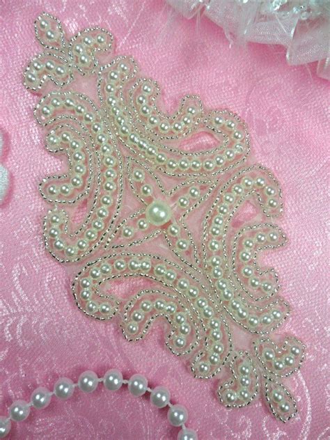 Xr277 Designer Pearl Silver Beaded Applique 6 Xr277 Slp Etsy Bridal Applique Beaded