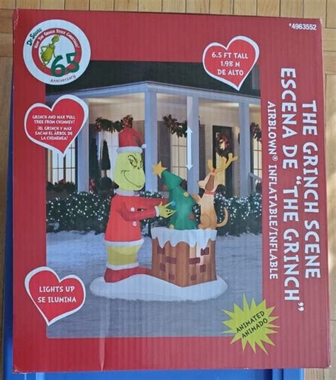 Airblown Grinch With Chimney Inflatable Christmas Scene Dr Seuss New