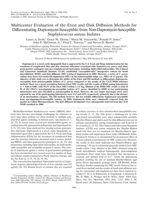 Pdf Multicenter Evaluation Of The Etest And Disk Diffusion Methods For Differentiating