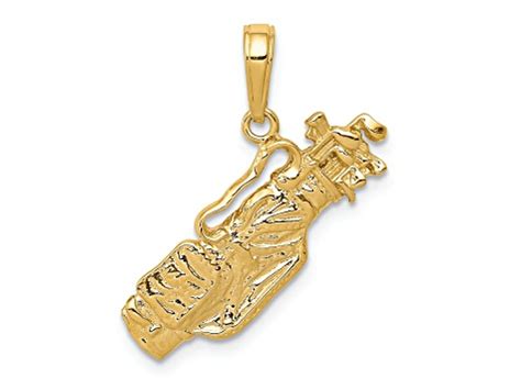 14k Yellow Gold Solid Polished Open Backed Golf Bag With Clubs Pendant