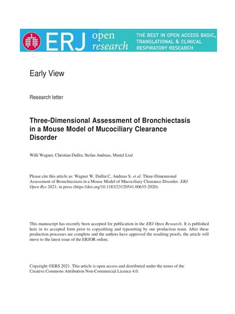 Pdf Three Dimensional Assessment Of Bronchiectasis In A Mouse Model Of Mucociliary Clearance