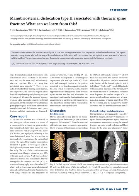 Pdf Manubriosternal Dislocation Type Ii Associated With Thoracic Spine Fracture What Can We