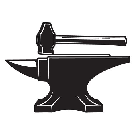 Black And White Illustration Of A Classic Anvil With A Hammer Resting