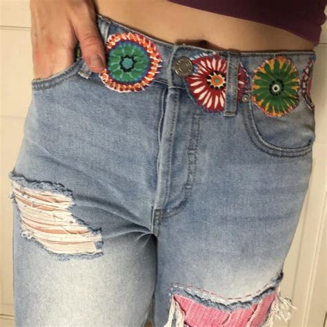 Patchwork Flare Jeans Etsy
