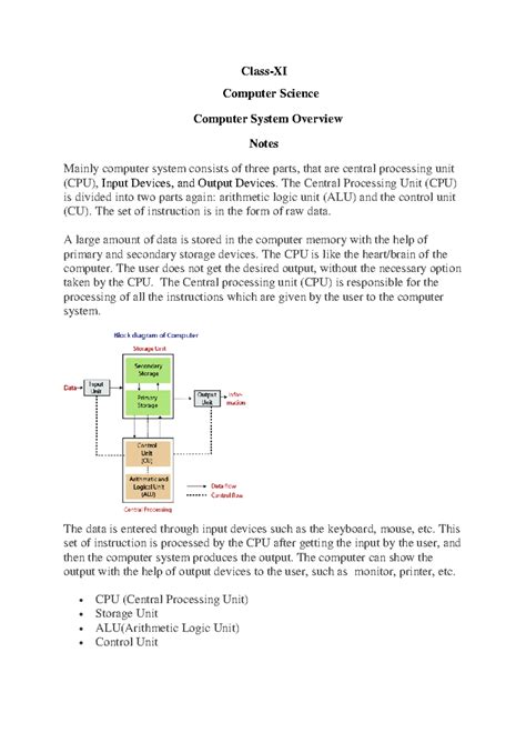 Computer System Overview Class Xi Computer Science Computer System Overview Notes Mainly