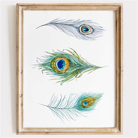 Posterart Peacock Feathers Art Print Linen Texture Wall Décor For