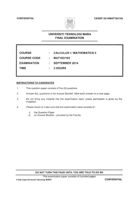 Faculty Computer Sciences AND Mathematic Session Diploma MAT CONFIDENTIAL