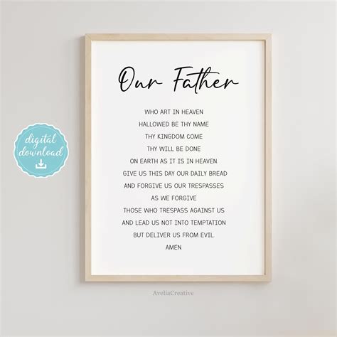 Our Father Prayer Printable Wall Art Instant Download The Lords