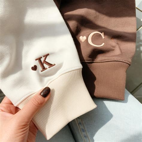 Custom Embroidered Initial Heart Sweatshirt Couples Personalized