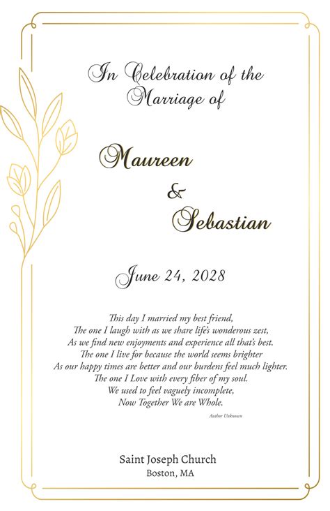 Gold Flower Frame Custom Wedding Booklets Mass Booklets