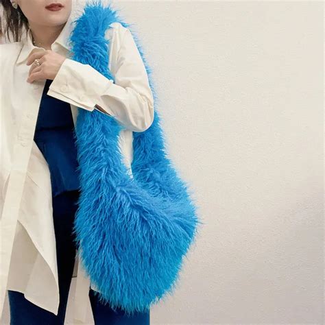 Fluffy Faux Mongolian Fur Hobo Bag Warm Plush Shoulder Bag For Women
