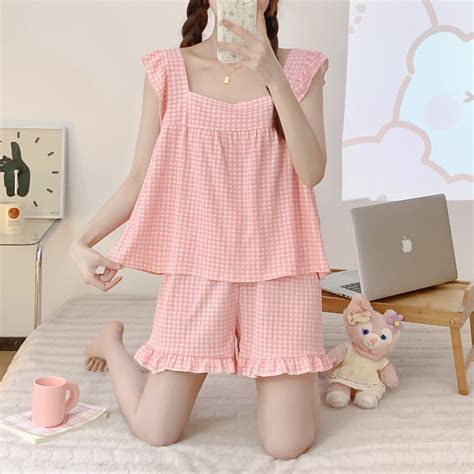 Jual Baju Tidur Set Setelan Baju Pendek Celana Pendek Piyama Import Korea Sweet French Cute