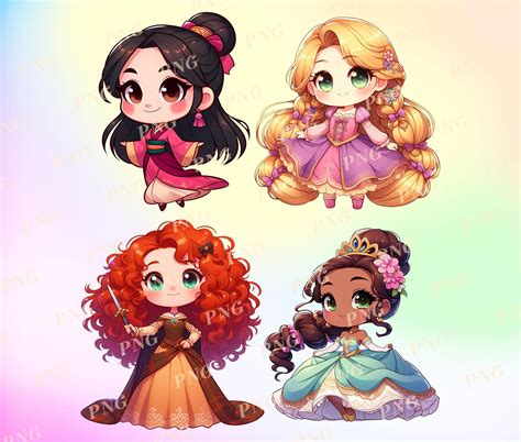 12 Designs Chibi Princesses Png Bundle Cartoon Princess Png Bundle