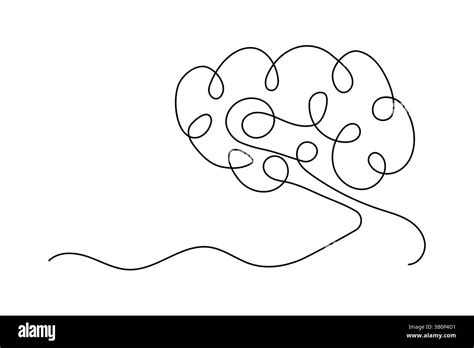 Human Brain Continuous One Line Drawing Of Minimalist Outline Vector