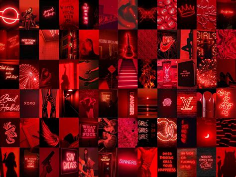 Neon Red Wall Collage Kit Red Aesthetic Photo Prints By Radonko