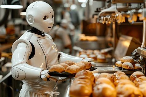 Premium Photo Robot Assistant Baking Bread In Bakery