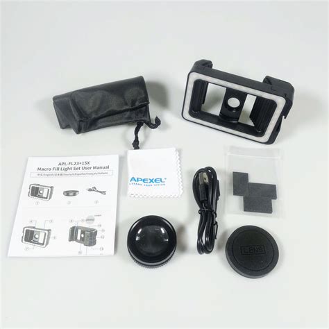 Apexel Lensa Kamera Hp 2in1 Macro Lens 15x With Led Fill Light Apl