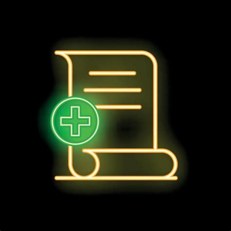 Neon Green Medical Prescription With Cross Glowing On Black Background