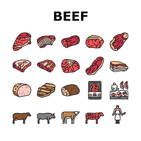 Premium Vector Beef Meat Nutrition Production Icons Set Vector