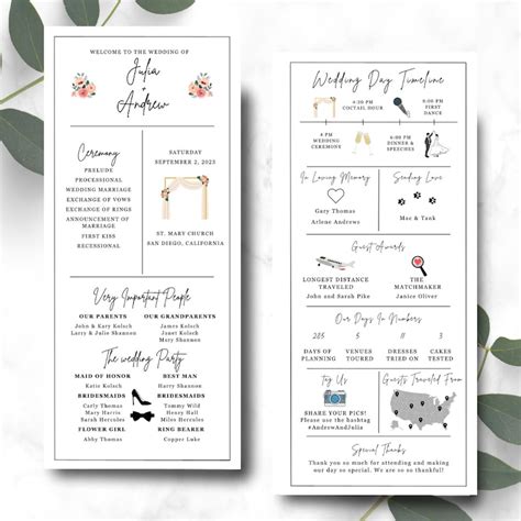 Editable Wedding Program Template Modern Ceremony Program Etsy