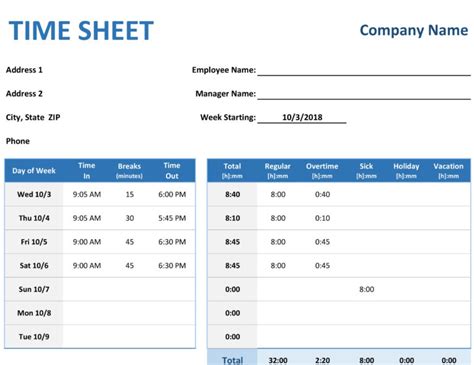 Time Keeping Spreadsheet Template — Db