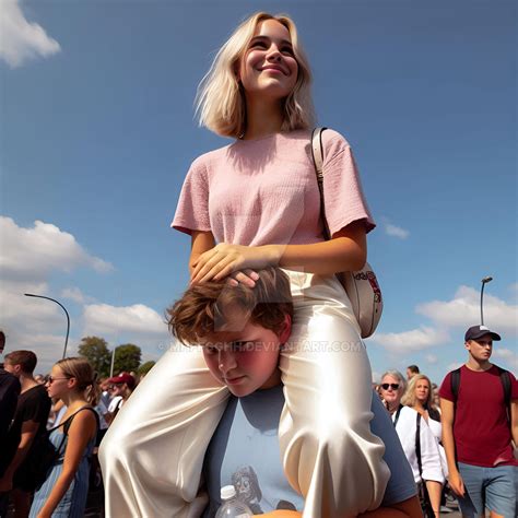 Blonde Woman Sitting On Shoulders Music Festival By Mhffgghh On Deviantart