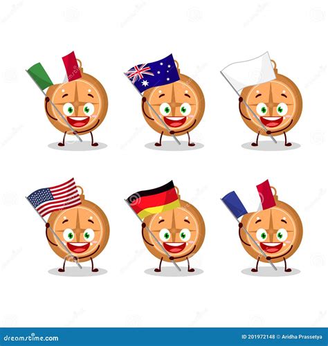 Compass Cookies Cartoon Character Bring The Flags Of Various Countries