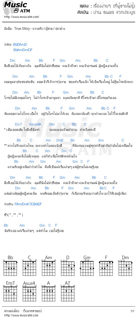 คอร์ดเพลง เรื่องง่ายๆ ที่ผู้ชายไม่รู้ ปาน ธนพร แวกประยูร Musicatm