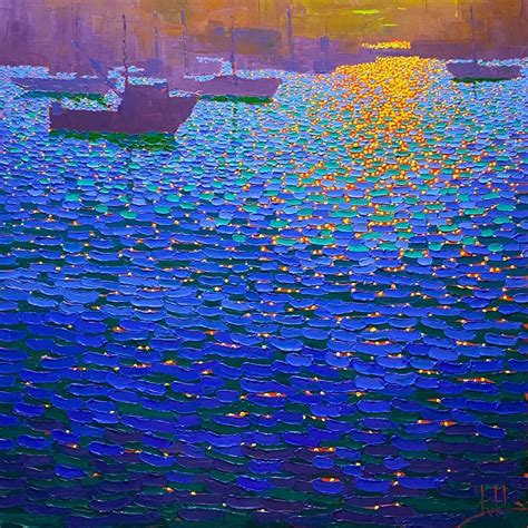 Harbor Sun Shimmer By Jeff Daniel Smith Oil 40 X 40 Modern Art