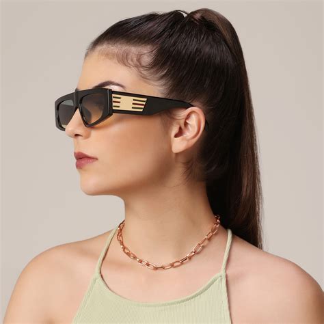 Black Retro Bold Rectangular Black Sunglasses For Men Lenskandy