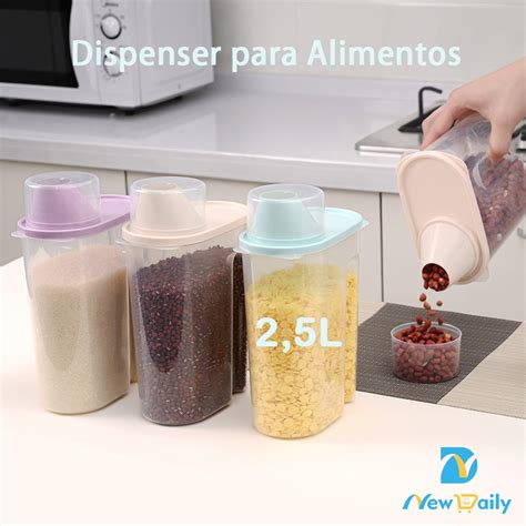 Kit Dispenser Para Alimentos 25l Grãos Cereais Pote Hermético Com Copo