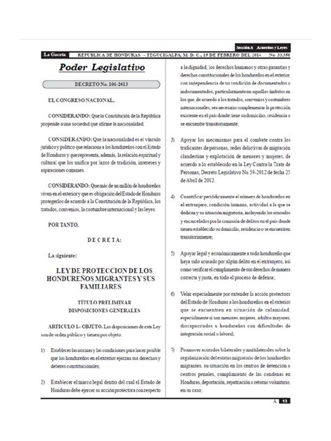 Ley De Proteccion De Los Hondureños Migrantes Y Sus Familiares Xx Pdf