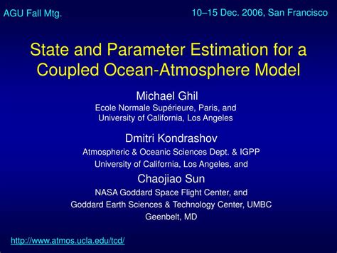 Ppt State And Parameter Estimation For A Coupled Ocean Atmosphere Model Powerpoint