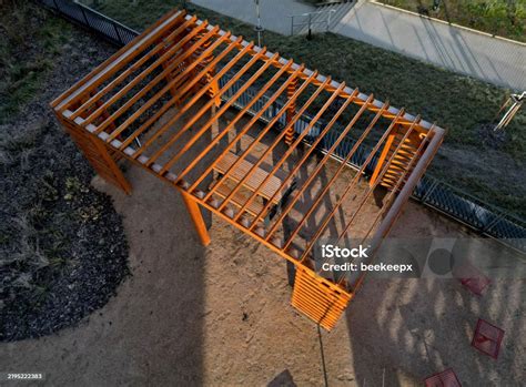 Wooden Construction Of The Bus Stop Shelter Of A Gazebo Pergola The