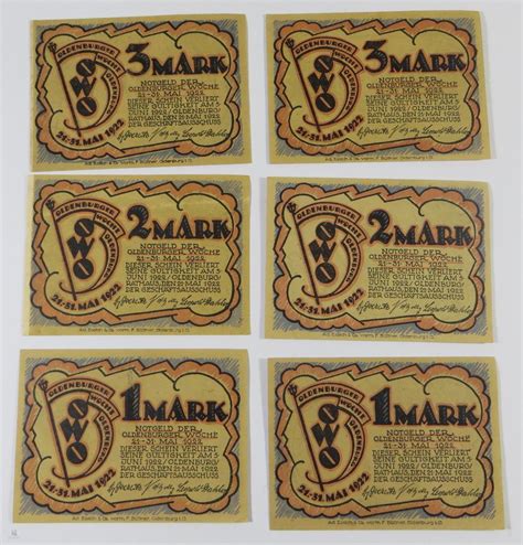Notgeld Oldenburg 6 Scheine Unzirkuliert Original Koschalka