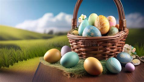 Easter Background With Eggs And Decorations Stock Illustration