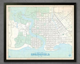 Home And Living Wall Hangings Simpsons Springfield City Vintage Plat Map