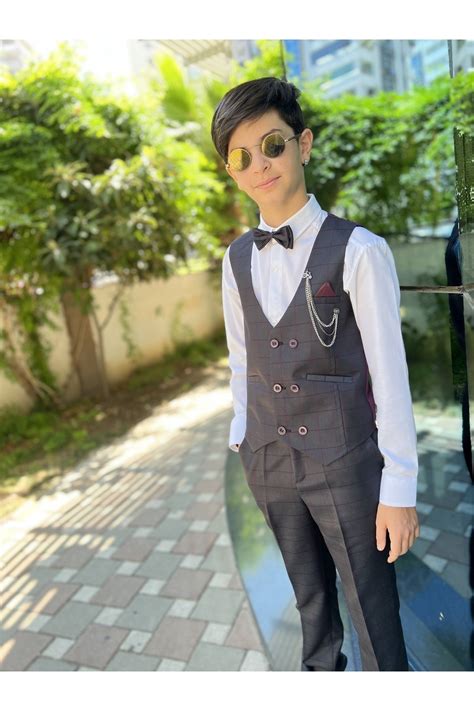 Wena Kİds Çocuk Yelekli Takım Elbise Gömlekli Set MÜrdÜm Ekose Fiyatı