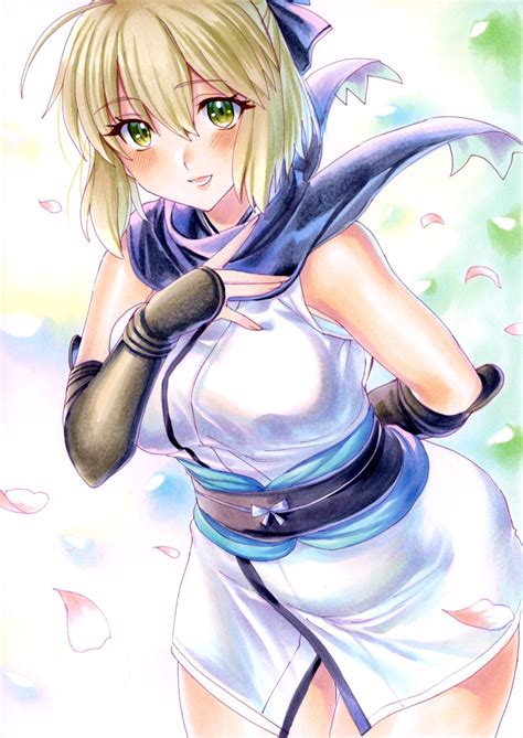 Safebooru 1girl Ahoge Arm Behind Back Arm Guards Black Scarf Blush