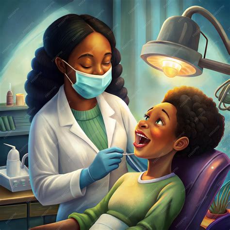 A Cartoon Illustration Of A A Black Female Dentist With Patient