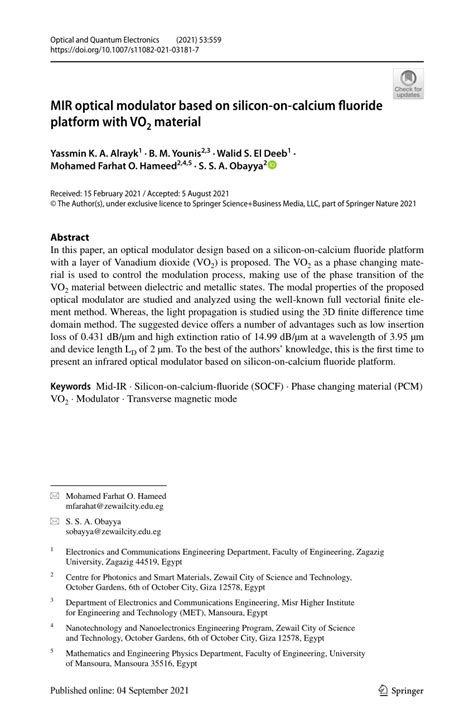 Pdf Mir Optical Modulator Based On Silicon On Calcium Fluoride